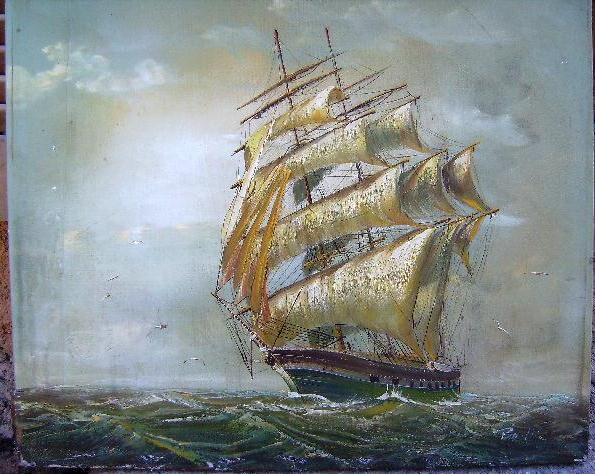 tableau marine voilier 2 mats mer signé BAILLIE - au fil du temps