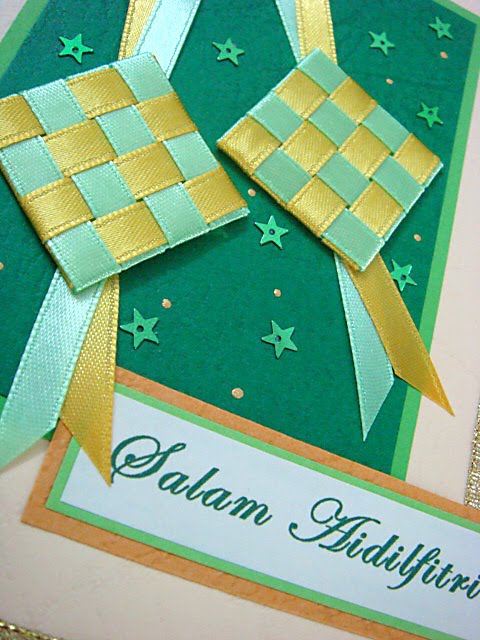 AZLINA ABDUL: Green & yellow ketupat ribbon cards