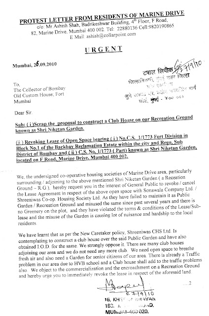 Marine Drive Residents Action Group: Protest Letter sent by the ...