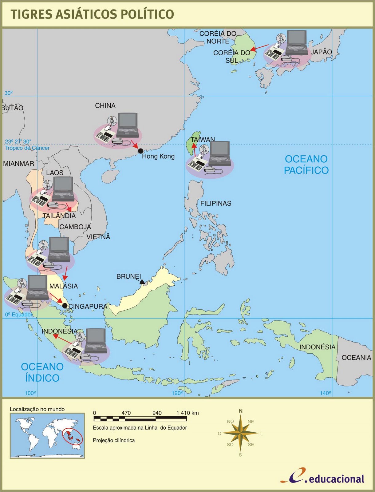 Tigres Asiáticos: Conjunto de Mapas Econômico e Social dos Países do ...