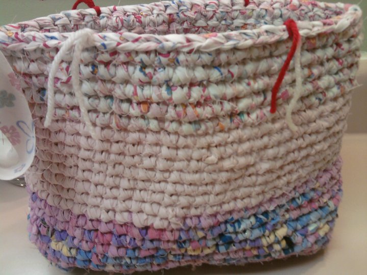 Cheryl's Items of Interest: Crocheted Rag Bag Pink