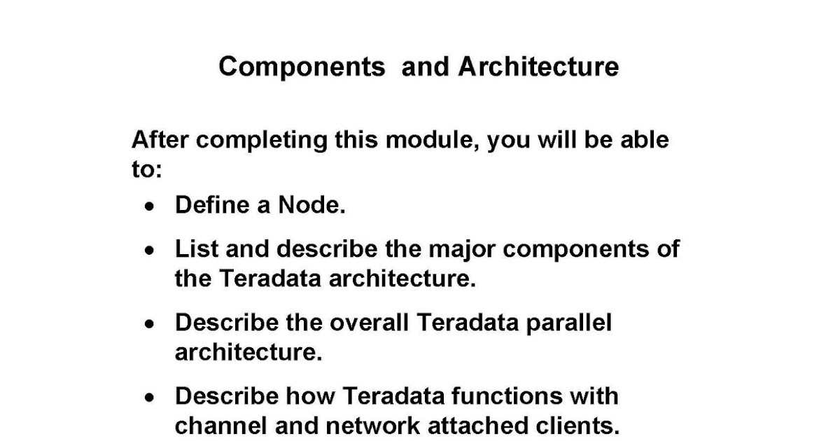 TERADATA TUTORIALS: Teradata Architecture