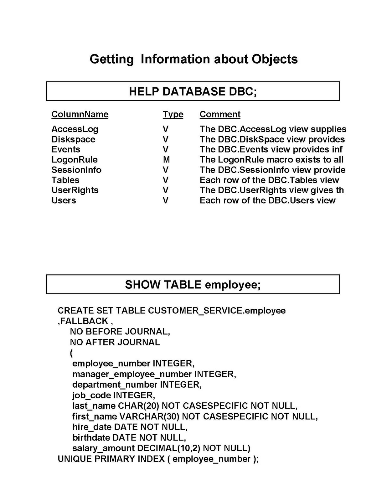 TERADATA TUTORIALS: Teradata Objects