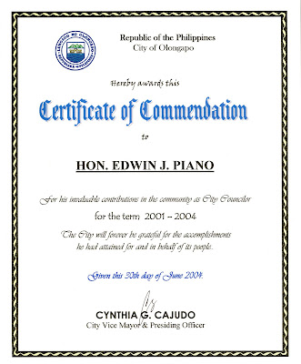 EDPIANO TOCP PCL JCI Philippines: CERTIFICATE OF COMMENDATION - CITY ...