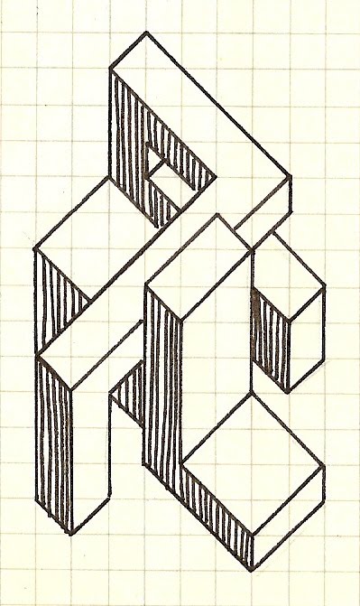 Patrick Marsden: Interconnected Prisms, Axonometric drawings