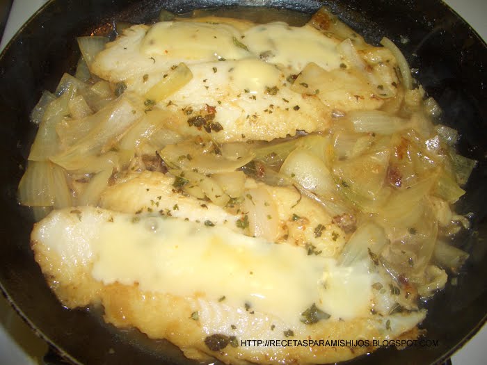 Recetario Spanglish para mis hijos: Filet de pescado con salsa de cebolla