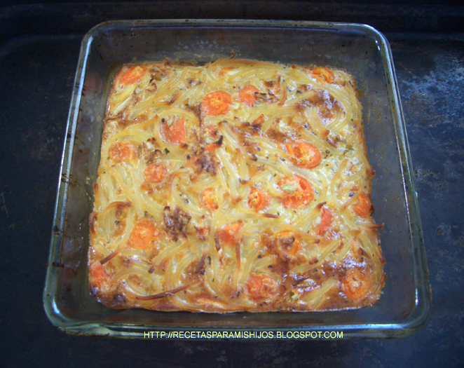 Recetario Spanglish para mis hijos: Budín/pudding/terrina de spaghetti