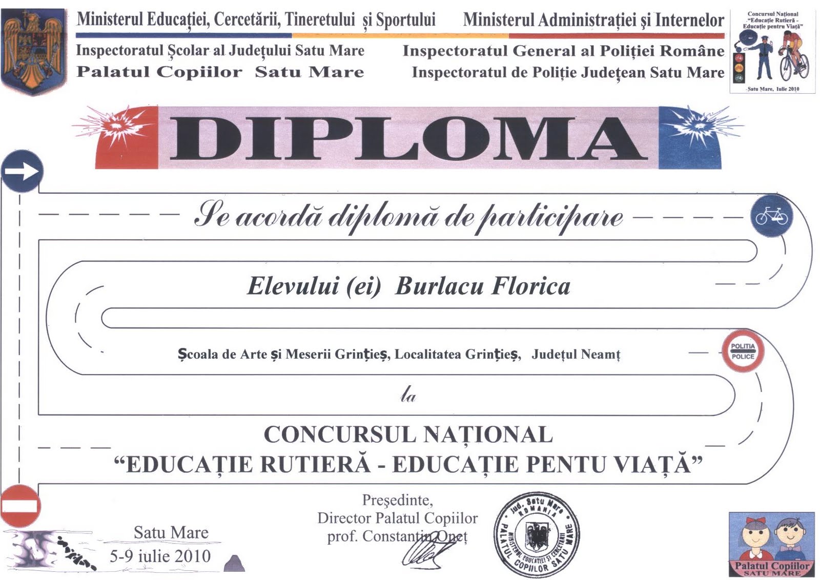 ŞCOALA GIMNAZIALĂ ,,CONSTANTIN PANŢIRU" GRINŢIEŞ: DIPLOMĂ DE ...