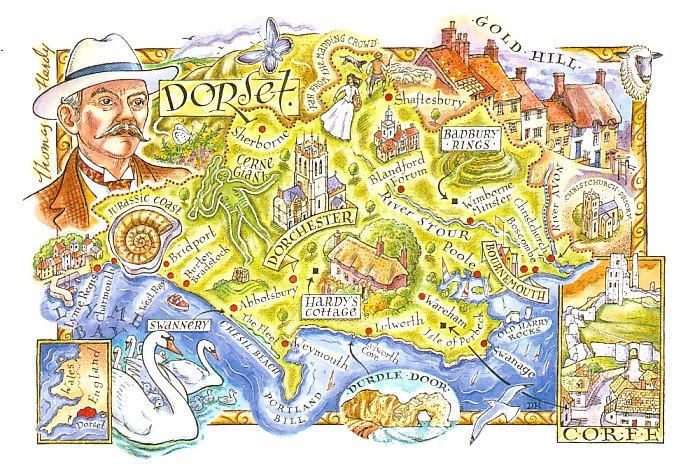 The World Thru Postcards: Thomas Hardy Landscape of Dorset Map Postcard