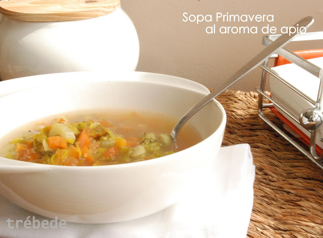 trébede: Sopa Primavera (sopa de verduras) con garbanzos al aroma de apio