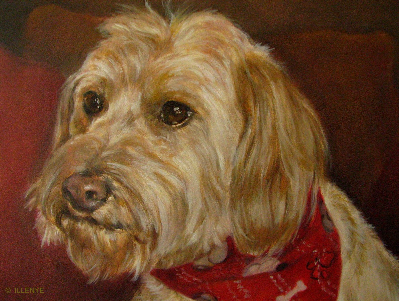 jeanne illenye looking after them...: Rusty in Red Scarf Dog Portrait