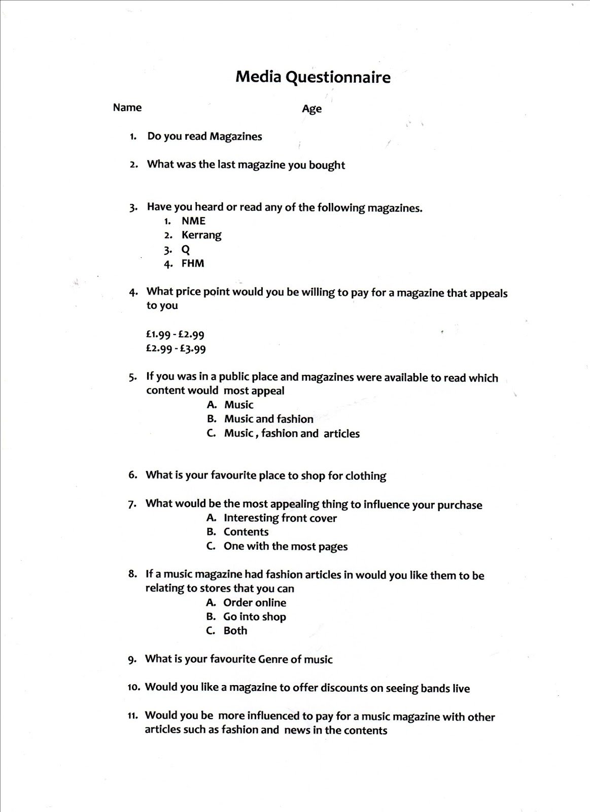 Morgan McBride: My questionnaire and results