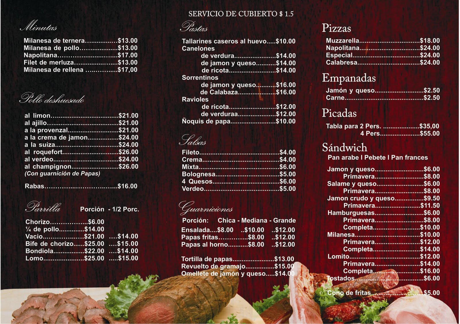 Una carta de comida - Imagui