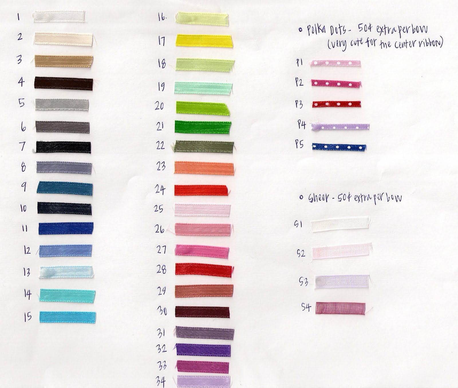 The Crafty Moms: Ribbon Color Chart
