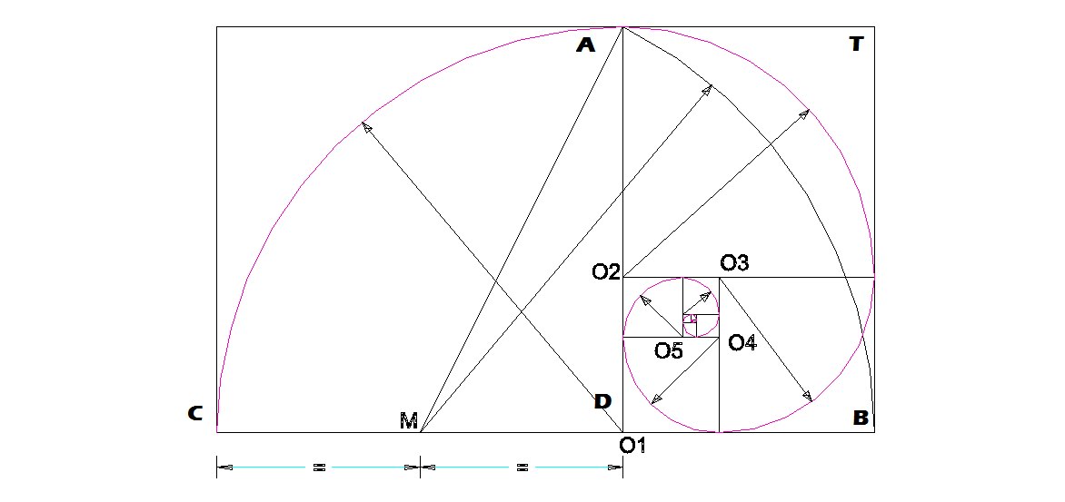 Curvas planas: Espiral de Durero en rectángulo áureo