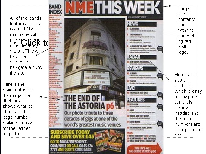 Emily Louise Mackin: Music Magazine contents page annotations.