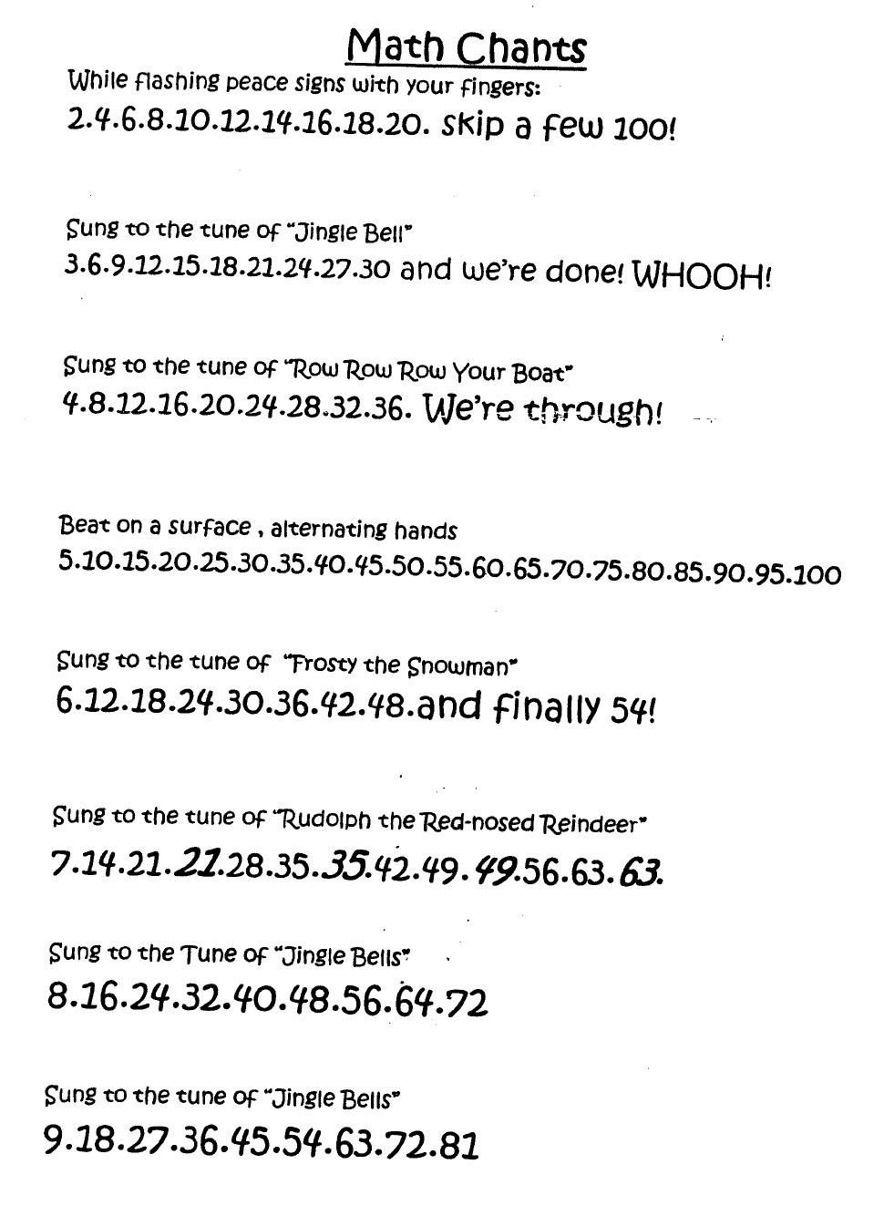 SMILE AS WIDE AS GOAL POSTS!: Math Chants