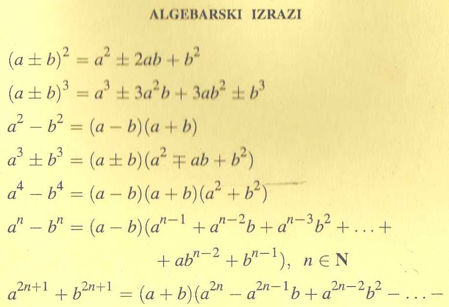 Matematičke formule: Algebarski izrazi