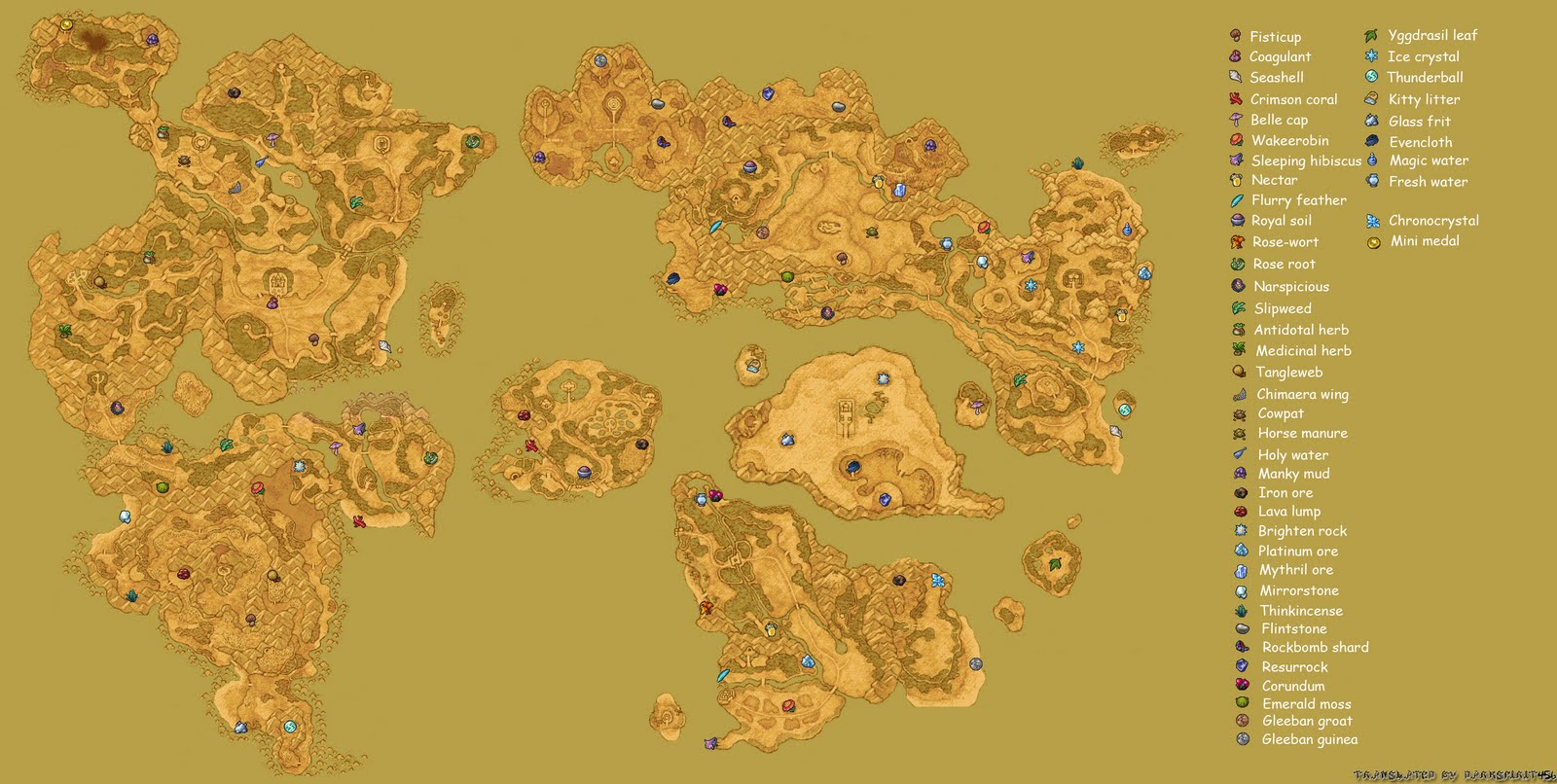 Dragon Quest IX: Mapa de materiales (nuevo mapa en inglés).