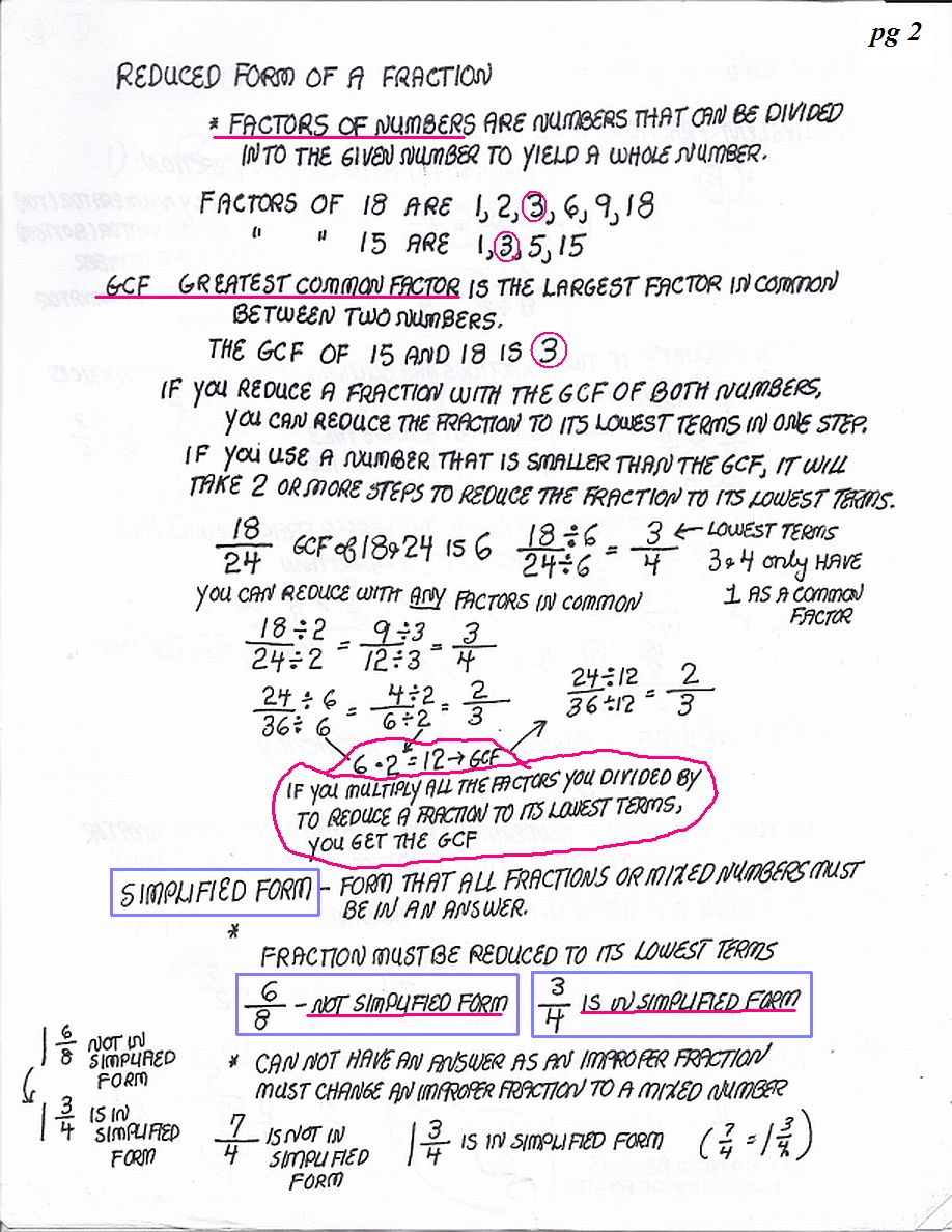 Cobb Adult Ed Math: Fraction Notes and Worksheets