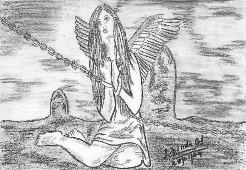 art lovers: hidden pain ... charcoal pencil drawing