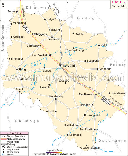 Haveri District history: Haveri District Map