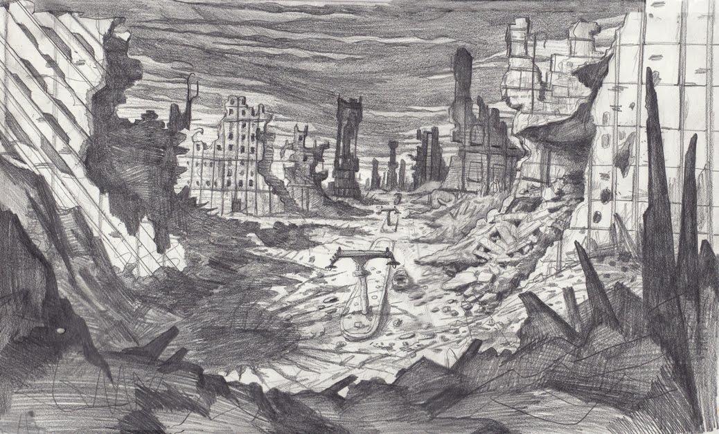 Alex Gonzales Concepts: City ruins pencil sketch