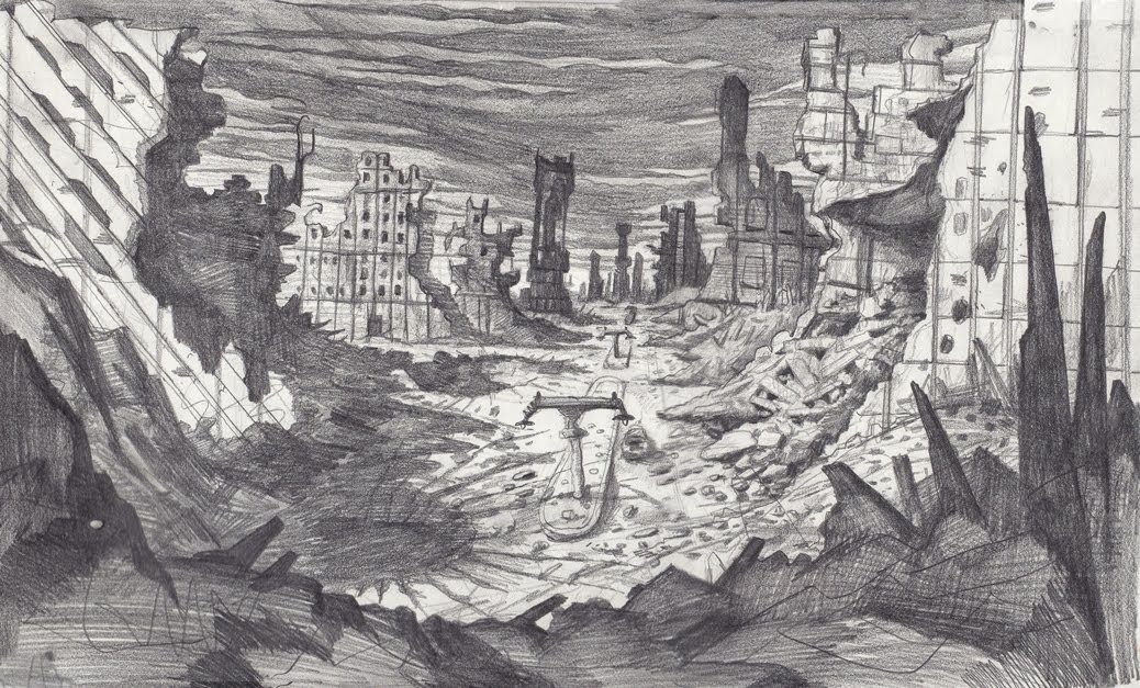 Alex Gonzales Concepts: City ruins pencil sketch