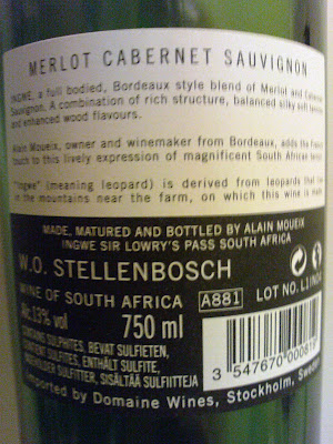 WINE IN SWEDEN: TN : Ingwe 2004, Alain Moueix, Stellenbosch, South Africa