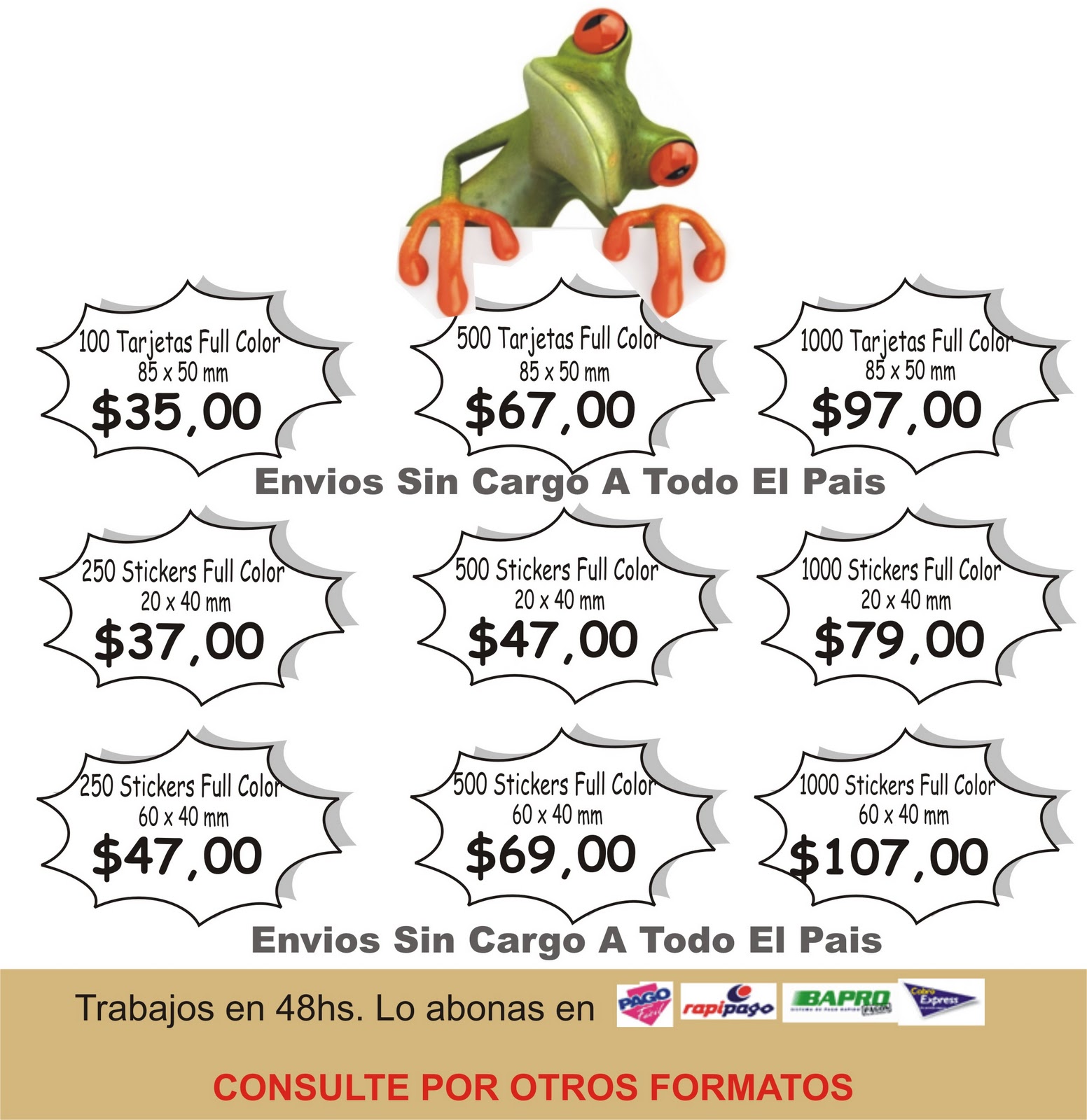 Tarjetas Personales y Stickers Al Mejor Precio: LISTA DE PRECIO