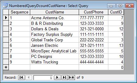 Roger's Access Blog: Domain Function Examples: Numbered Query With DCount