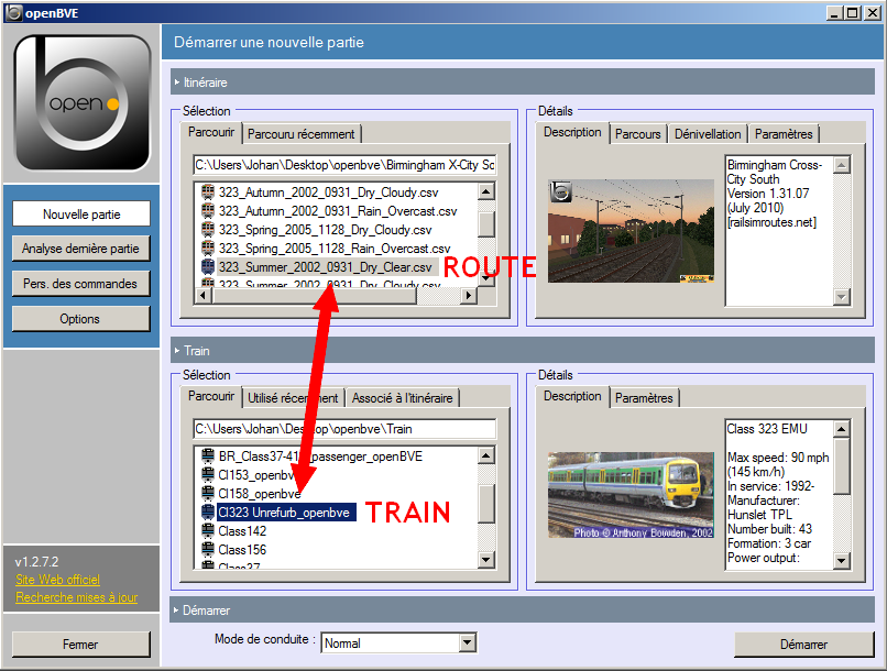 OpenBVE France: Installer une ligne et un train