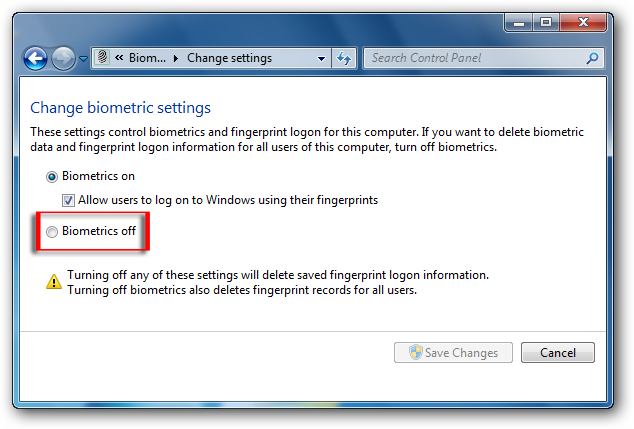 WeB LoG'S JuUiER: Remove fingerprint data on windows 7