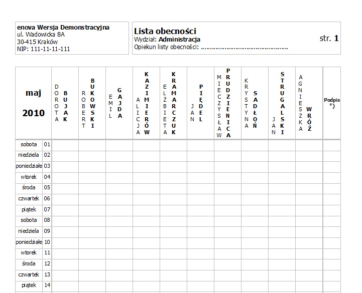 Computer Center Blog: Pracownicy - Lista obecności i podpisy - ENOVA