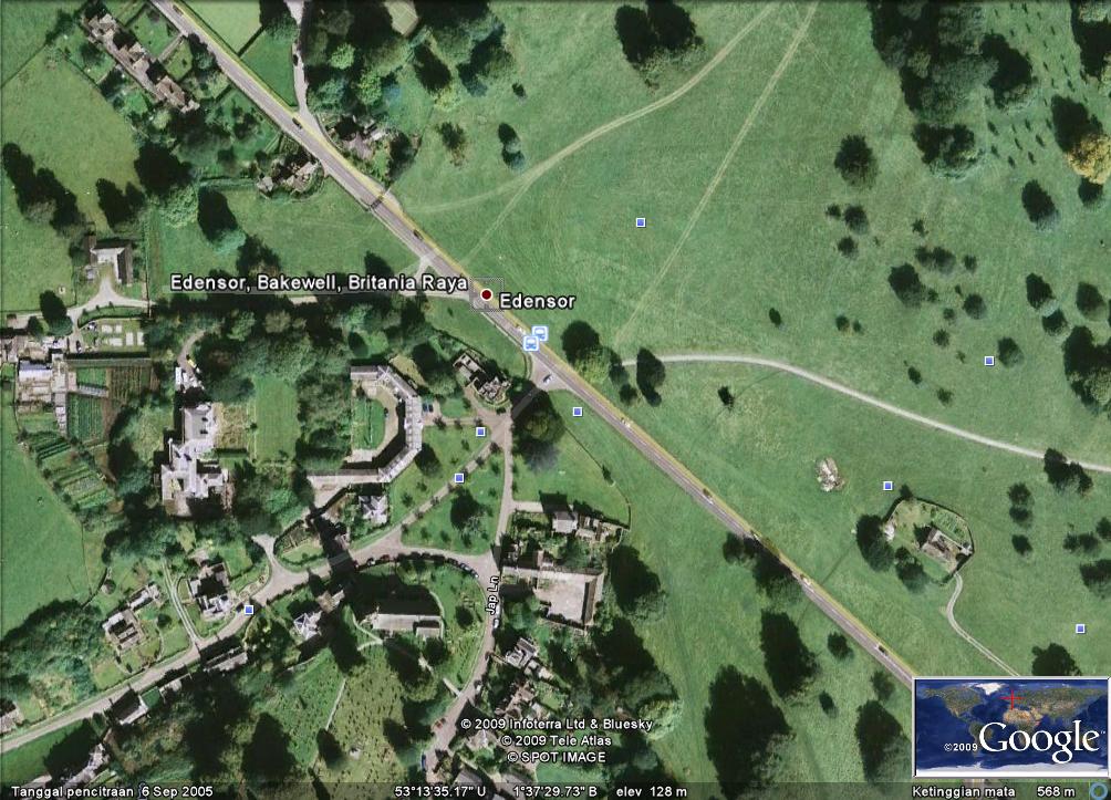 Desa Edensor dilihat dari Google Earth