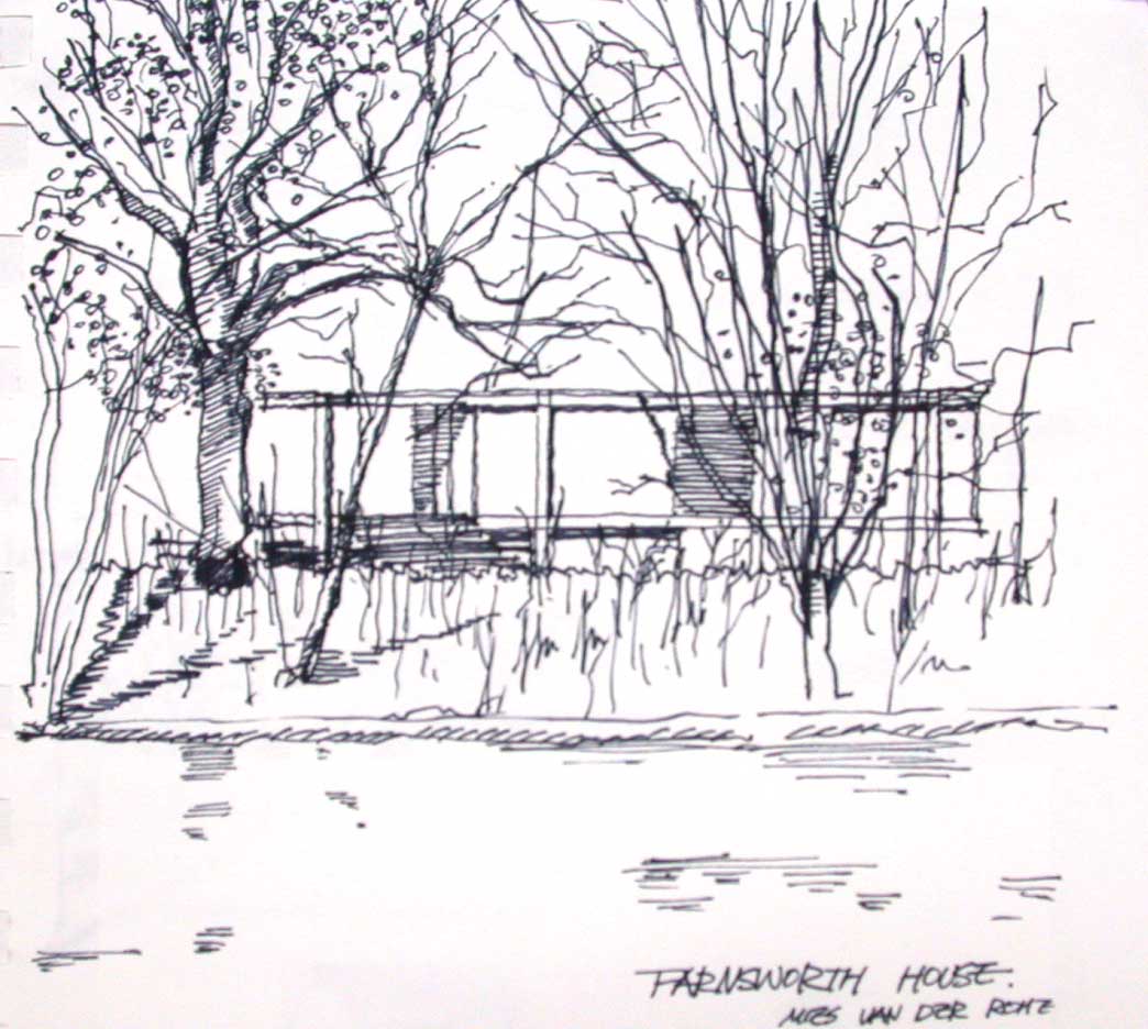 Farnsworth House: Farnsworth House - Planta, Cortes e Croqui