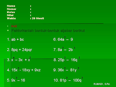 MATEMATIKA SMP : PEMFAKTORAN DISTRIBUTIF PERKALIAN DAN SELISIH DUA ...