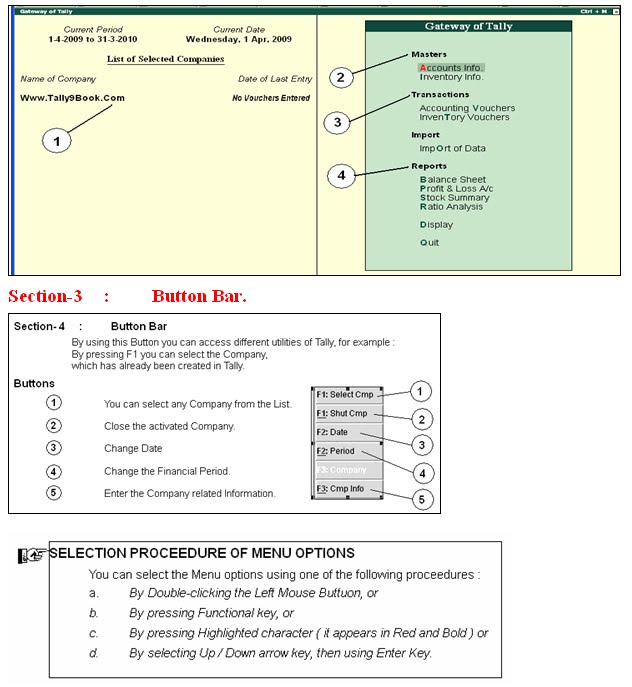 TALLY 9.0: Sections of Gateway of Tally.ERP 9
