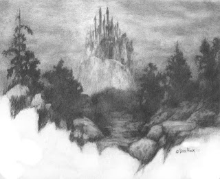 DH Wall Artistry: Graphite Drawing "Castle in the Mist"