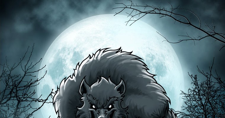 The wolf den: Werewolf - Gray werewolf under the moon (Schelp)