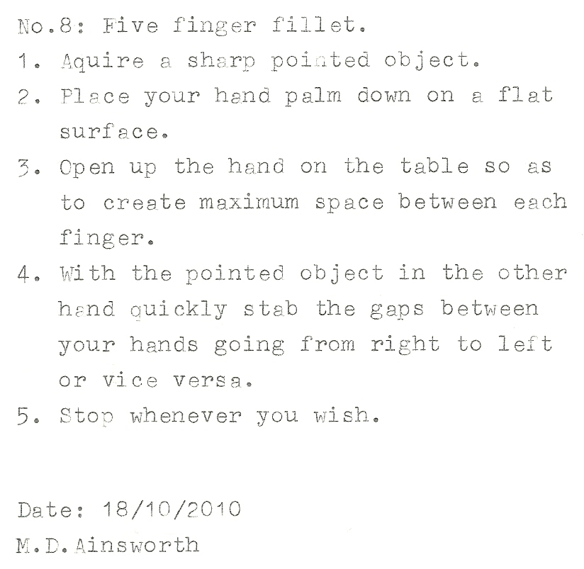 M D AINSWORTH: No.8: Five finger fillet