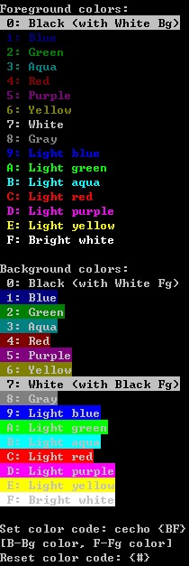 資訊分享: Display color text in Windows .bat file