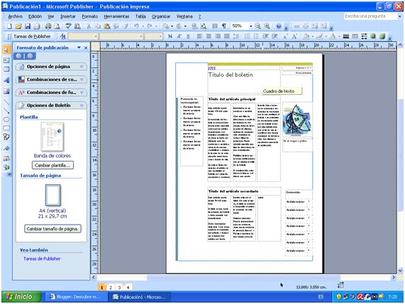 Descubre mas allá de la práctica: Publisher: Para crear un boletin