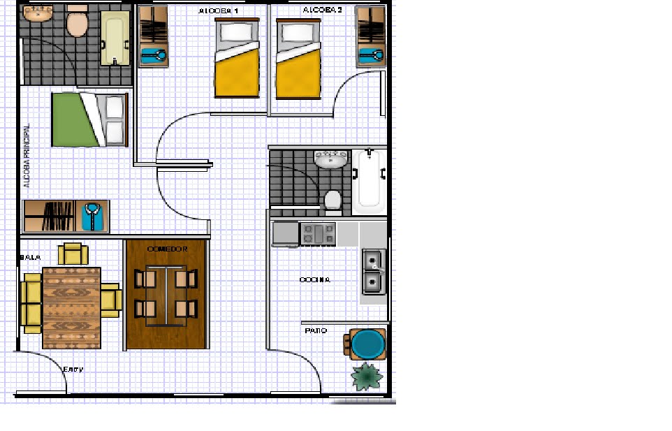 Gustavo Jimenez H.: plano # 1 : 3 alcobas, 2 baños, cocina , comedor ...