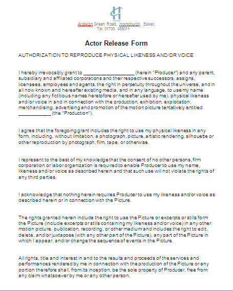 A2 Media Studies Advanced Portfolio G324: Actor Release Form