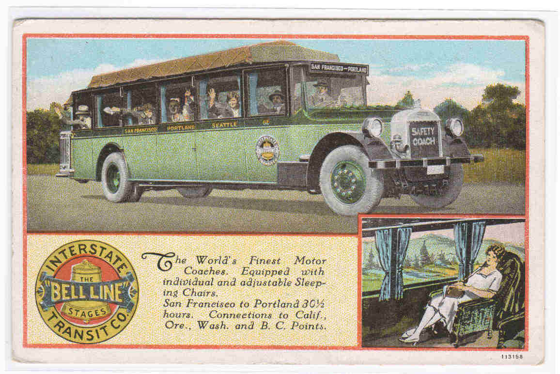 My Life In Postcards: Bell Line Motor Coach Bus postcard, circa 1920s