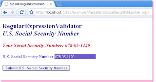 Dot Net Examples: How to validate U.S. Social Security Number : regular expression validator