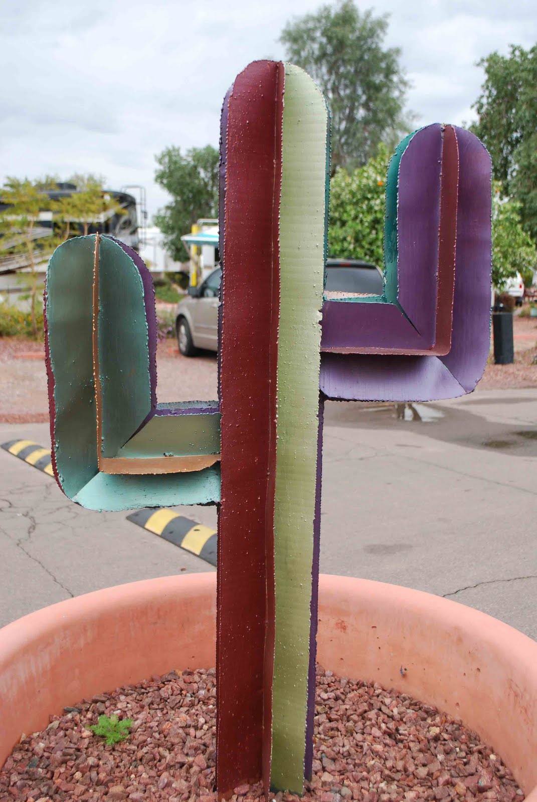 Pat and Ken's Great Adventure: Metal cactus at campground in Phenix