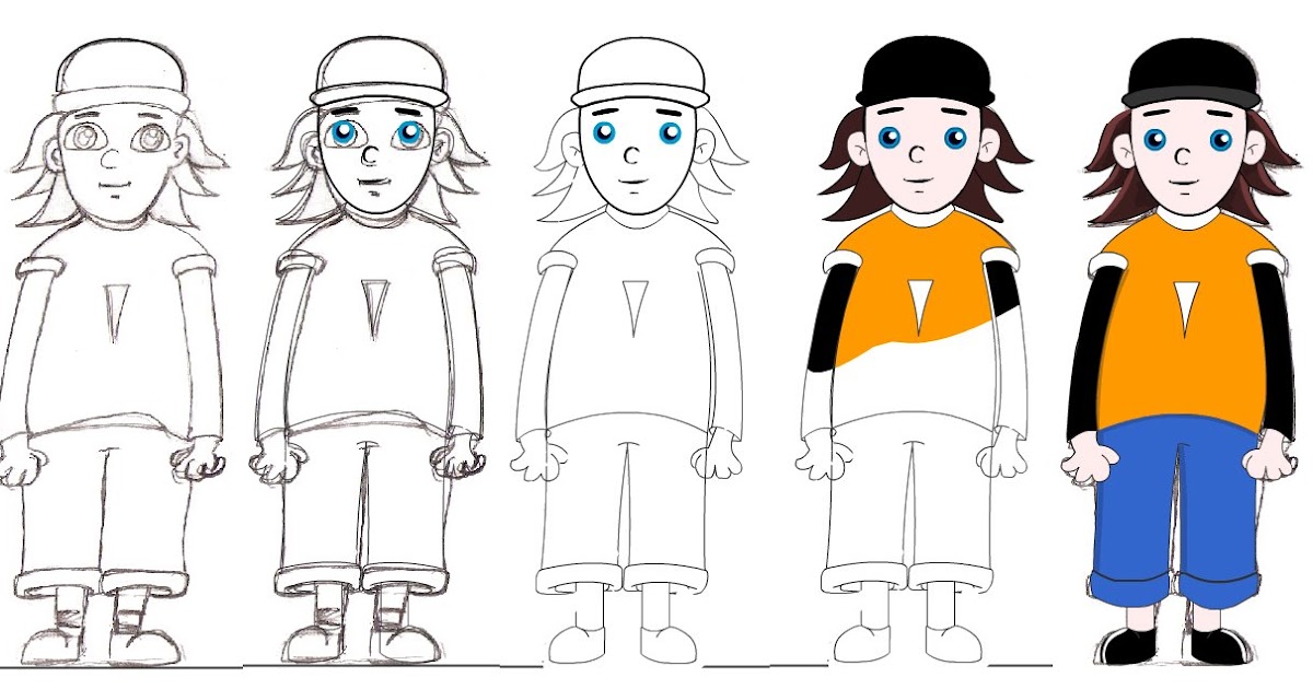 Design and animation: 2d Cartoon character from rough sketch to colour