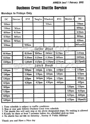 Duchess Crest: Shuttle Bus Schedule